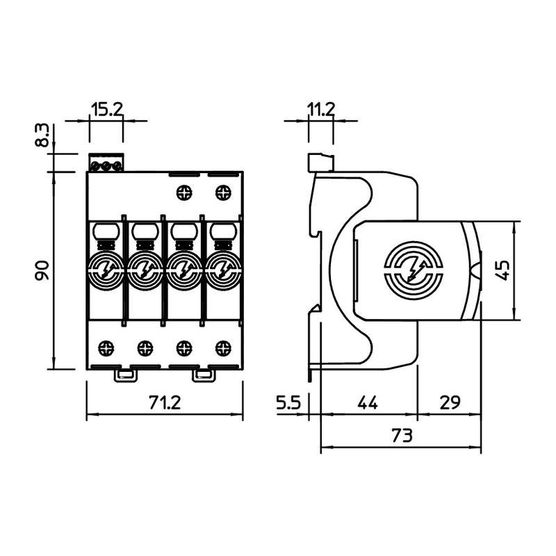 OBO túlfeszültség levezető T1+T2, 3P+NPE, 50 kA, távjelzéssel 5093533
